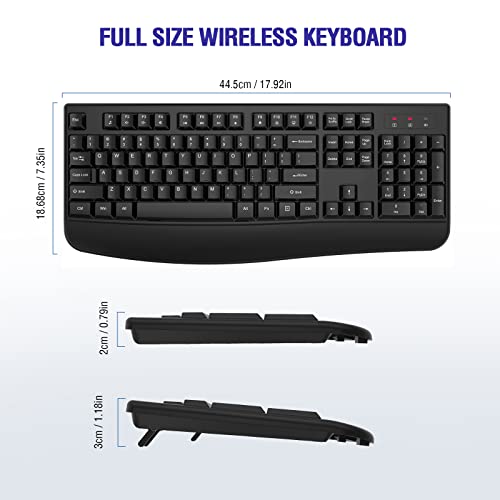 QUASIO Wireless Keyboard, 2.4G Full-Sized Ergonomic Wireless Computer Keyboard with Wrist Rest for Windows, Mac OS Laptop/PC/Desktop/Notebook (Black)