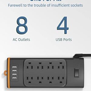 Surge Protector Power Strip Flat Plug, Swivel Extension Cord 6 Feet 3 Prong, 4 USB Ports(PD 24W), 8 Outlets, 2700 Joules, 15A/1875W, Circuit Breaker Switch, SGS Approved