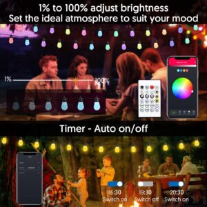 Solar Outdoor Lights Waterproof RGB, 48Ft App& Remote Control Solar Powered String Patio lights with 25 Plastic LED Edison Bulbs, Color Changing Dimmable Music Hanging Lights for Porch Balcony Camping