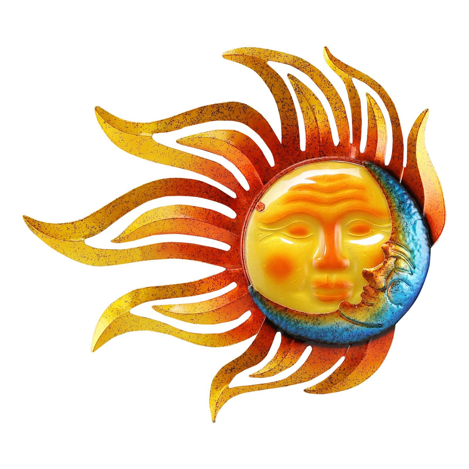 wotieuns Metal Sun Wall Decor Outdoor Garden Fence Art Sun Moon Wall Art Hanging Lndoor Living Room Yard Home Wall Sculpture