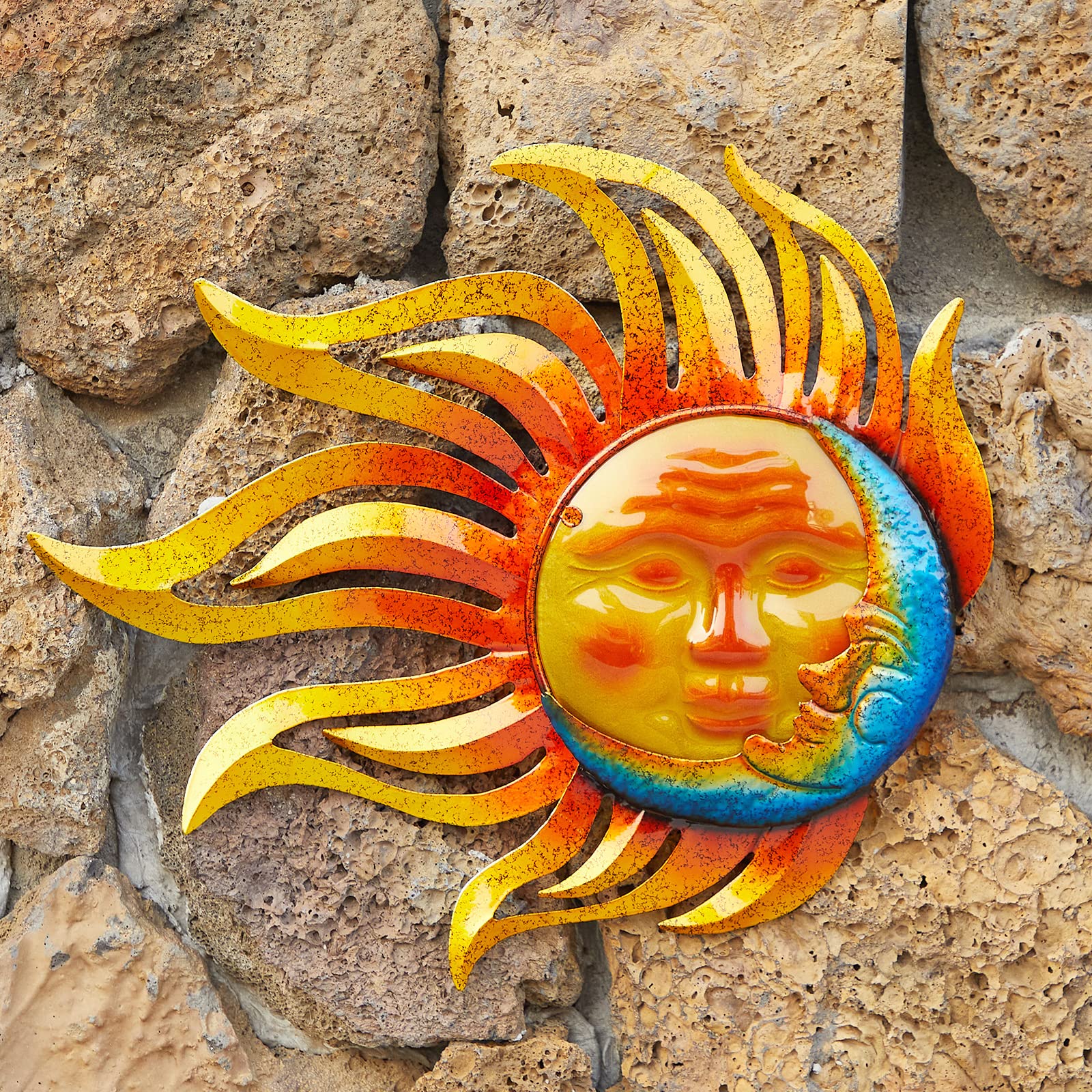 wotieuns Metal Sun Wall Decor Outdoor Garden Fence Art Sun Moon Wall Art Hanging Lndoor Living Room Yard Home Wall Sculpture