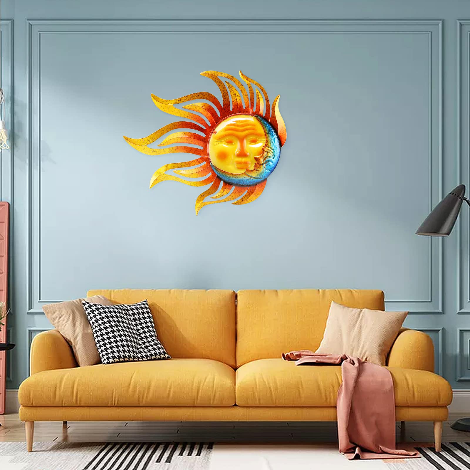 wotieuns Metal Sun Wall Decor Outdoor Garden Fence Art Sun Moon Wall Art Hanging Lndoor Living Room Yard Home Wall Sculpture