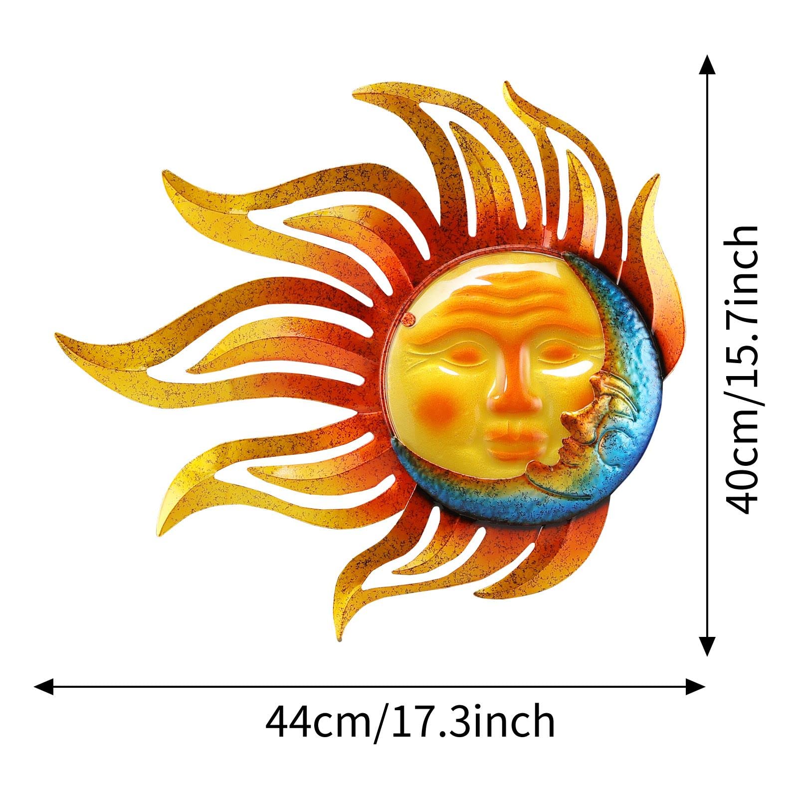 wotieuns Metal Sun Wall Decor Outdoor Garden Fence Art Sun Moon Wall Art Hanging Lndoor Living Room Yard Home Wall Sculpture