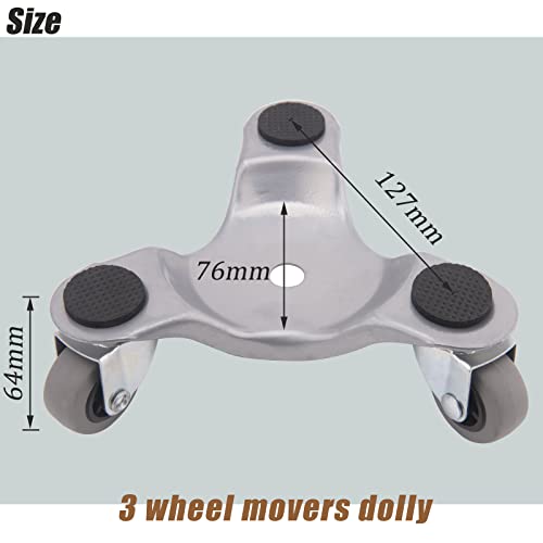 3 Wheel Dolly 4 Pack, 3 Wheel Furniture Dolly Set 4, Furniture Moving Dolly 3 Wheels, 6-Inch Steel Tri-Dolly, 200 Lbs Capacity, Great for Moving Heavy Furniture and Appliances