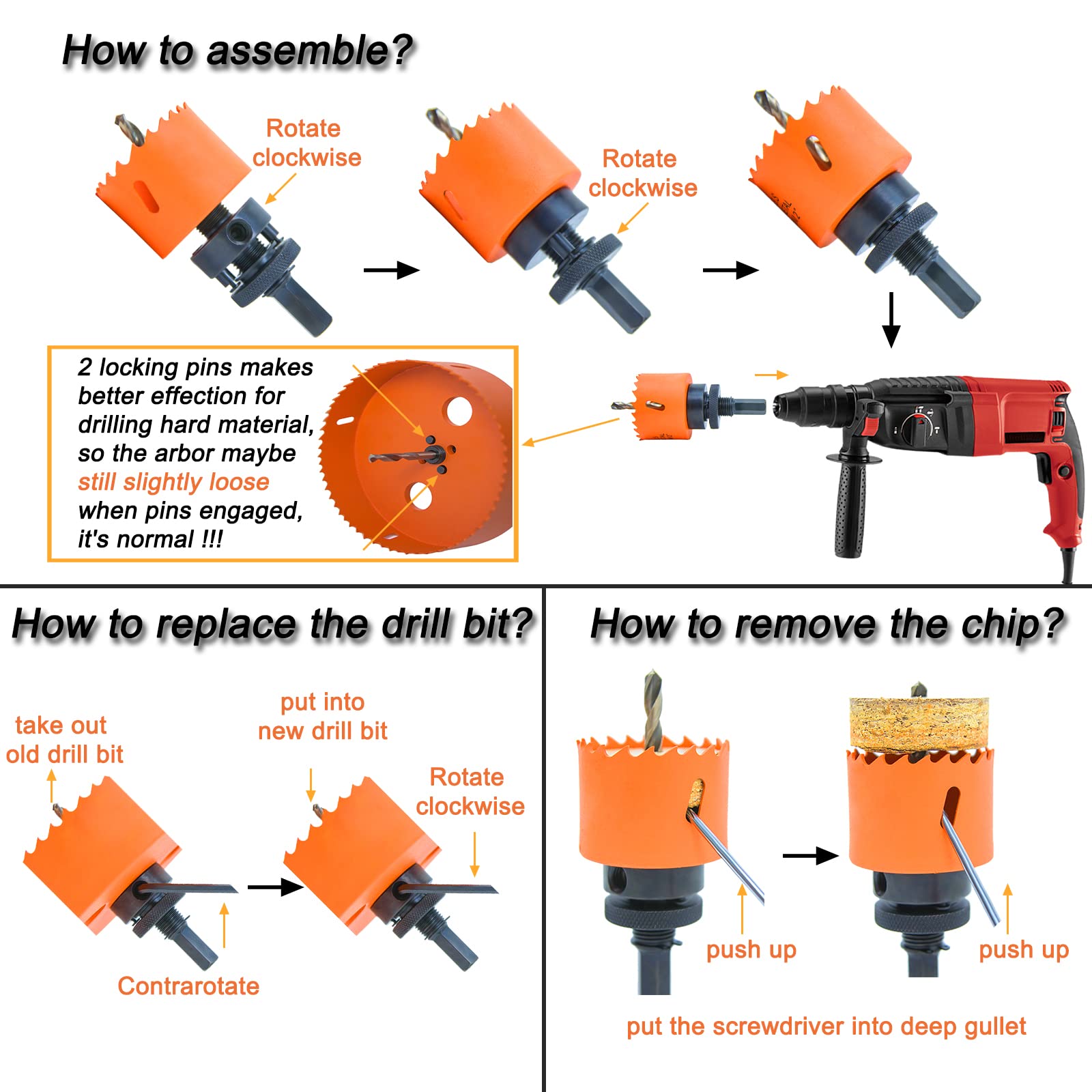 VIKITON Hole Saw Kit Bi Metal with Case, General Purpose Size from 3/4'' to 2-1/2'', Hole Saw Set for Metal, Wood and Plastic, with Clean and Smooth Cutting Edge, Fast Chip Removal.