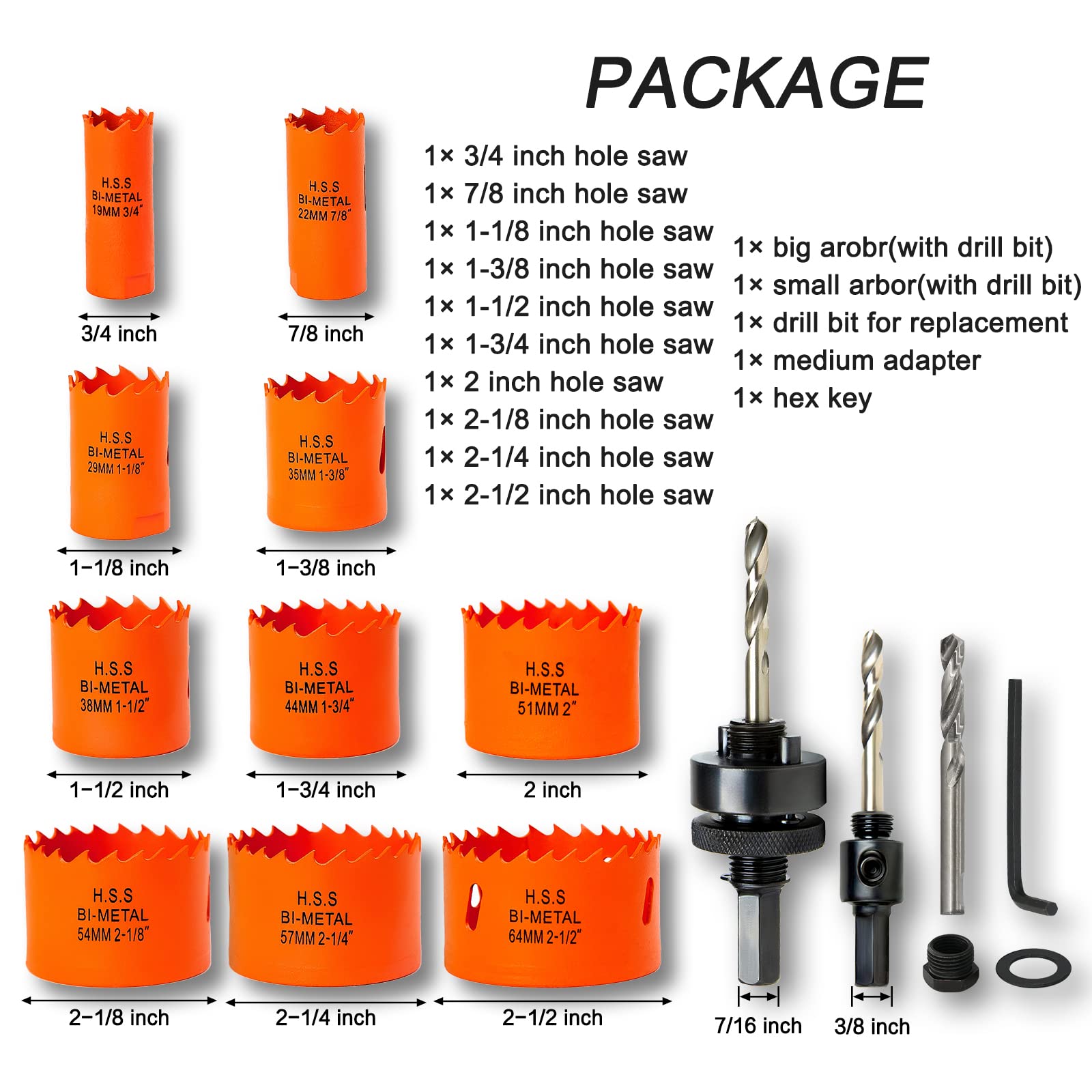 VIKITON Hole Saw Kit Bi Metal with Case, General Purpose Size from 3/4'' to 2-1/2'', Hole Saw Set for Metal, Wood and Plastic, with Clean and Smooth Cutting Edge, Fast Chip Removal.