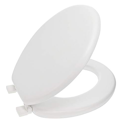 Ginsey Cushioned Desert White Soft Toilet Seat for Stylish Bathroom Décor, Off-white, Elongated 19.7 x 15 x 3 inches