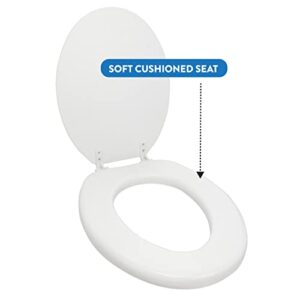 Ginsey Cushioned Desert White Soft Toilet Seat for Stylish Bathroom Décor, Off-white, Elongated 19.7 x 15 x 3 inches