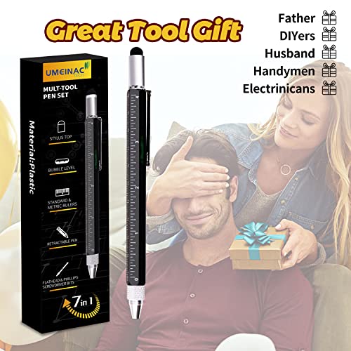 7 in 1 Multitool Pen, Multitool Tech Tool Pen for Men, Aluminum Construction Tools Gadget Stocking Stuffers Gifts for Dad Husband Father - Black