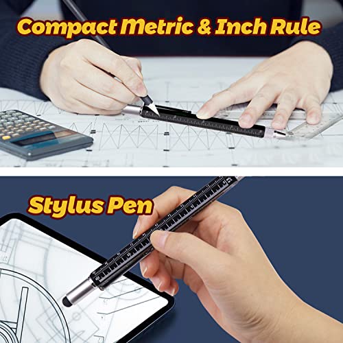 7 in 1 Multitool Pen, Multitool Tech Tool Pen for Men, Aluminum Construction Tools Gadget Stocking Stuffers Gifts for Dad Husband Father - Black