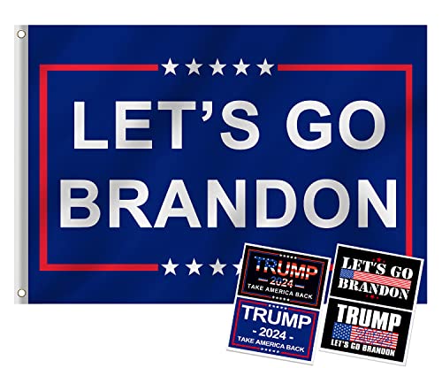 Lets Go Brandon Flag, 3 x 5 Feet Let's Go Brandon Flag with 4 Pcs Trump 2024 Sticker, Brandon Flag Lets Go Brandon Flag with Brass Grommets for Indoor Outdoor, Garden Flag Anti-Ultraviolet Fading