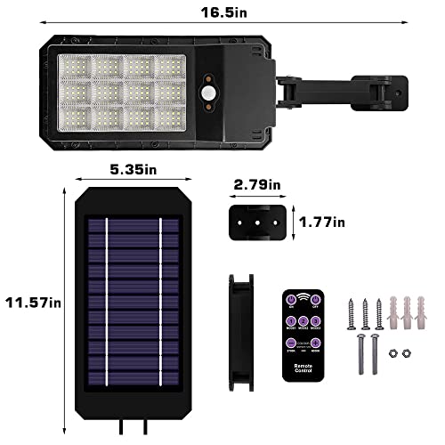 Solar Street Lights 144 LED Solar Parking Lot Lights Remote Control Street Lights Solar Powered Motion Light Dusk to Dawn Solar Security Flood Light for Street Gutter Porch Garage Driveway-2 Pack