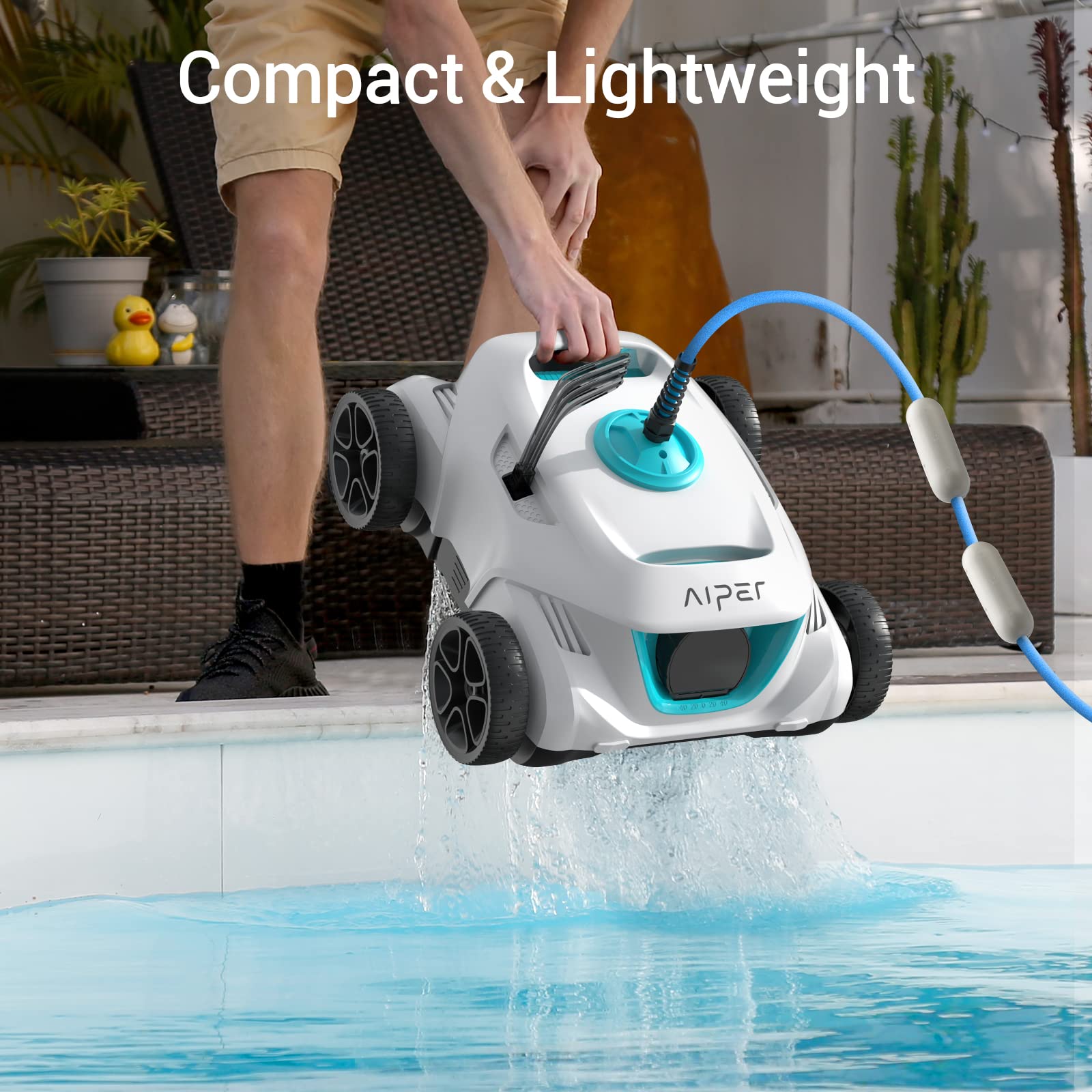 AIPER Automatic Pool Cleaner, Robotic Pool Vacuum for Above Ground Pools with 33ft Swivel Floating Cable- Orca 800 Mate, White