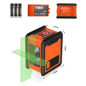 laser level, line laser level tool, 50ft/15m green self leveling cross line laser level for indoor outdoor construction picture hanging home renovation, 3 aa batteries included (orange)