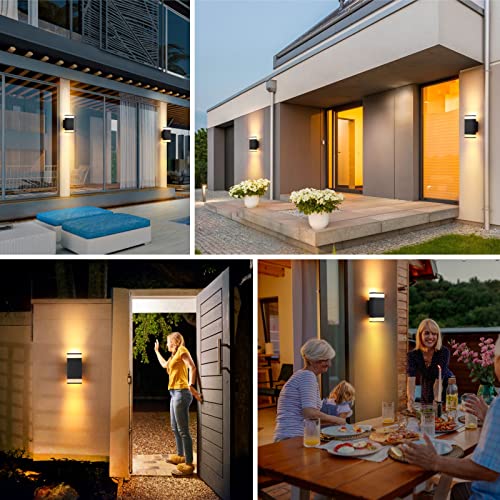 DAKAFUL LED Up and Down Lights Outdoor Wall Sconce, 2Pack Integrated Square Outdoor Lights for House, 10W 2700K Warm Aluminum Modern Exterior Light Fixture for Porch Patio Garage