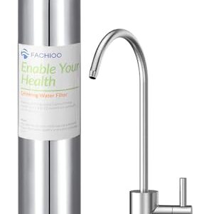 FACHIOO Stainless Steel Under Sink Water Filter with Ceramics Purification Filter, Under Sink Water Filtration System, NSF/ANSI 42 Certified, Reduces PFAS, PFOA/PFOS, Lead, Chlorine, Bad Taste & Odor