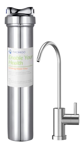 FACHIOO Stainless Steel Under Sink Water Filter with Ceramics Purification Filter, Under Sink Water Filtration System, NSF/ANSI 42 Certified, Reduces PFAS, PFOA/PFOS, Lead, Chlorine, Bad Taste & Odor