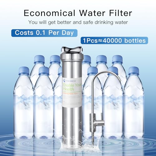 FACHIOO Stainless Steel Under Sink Water Filter with Ceramics Purification Filter, Under Sink Water Filtration System, NSF/ANSI 42 Certified, Reduces PFAS, PFOA/PFOS, Lead, Chlorine, Bad Taste & Odor