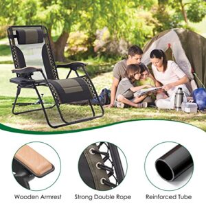 Farini Oversized XL Zero Comfortable Lounge Outside Anti-Gravity Adjustable Headrest and Side Table Reclining Camping Chair Support 350Lbs, 30D x 29W x 44H in, Black/Green