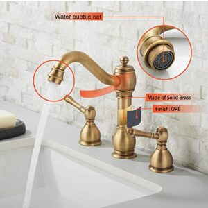 IBOFYY Antique Brass Bathroom Sink Faucet, 8inch Two Handle Bathroom Faucet 3 Holes Solid Brass With Metal Pop-Up Drain Assembly (Antique Brass)