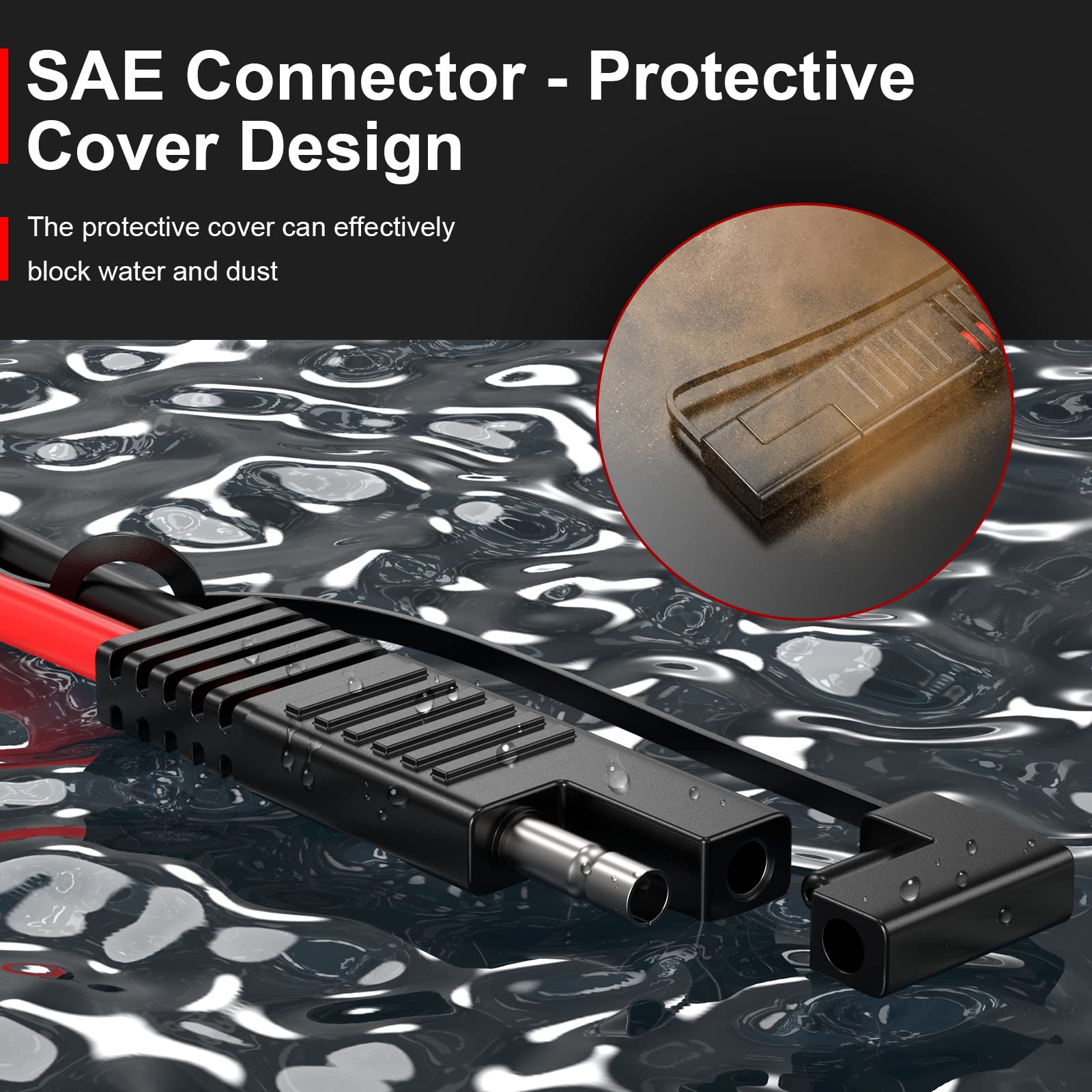 EXTRACTME SAE Connector Harness with 15A Fuse, 2FT 10AWG SAE Power Socket Sidewall Port Connector, 2 Pin SAE Solar Panel Flush Mount Quick Connector Plug Cable for Solar Generator Battery Charger