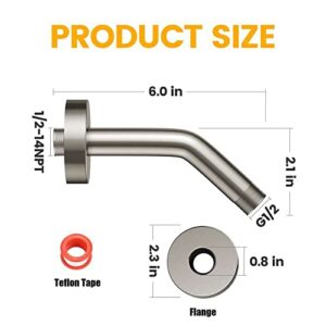 YASFEL 6 Inch Shower Arm Modern Wall Mounted Shower Extension Arm Pipe with Flange and Teflon Tape for Shower Head & Handheld Shower Head(SUS 304, Brushed Nickel,NPT)