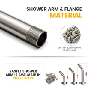 YASFEL 6 Inch Shower Arm Modern Wall Mounted Shower Extension Arm Pipe with Flange and Teflon Tape for Shower Head & Handheld Shower Head(SUS 304, Brushed Nickel,NPT)