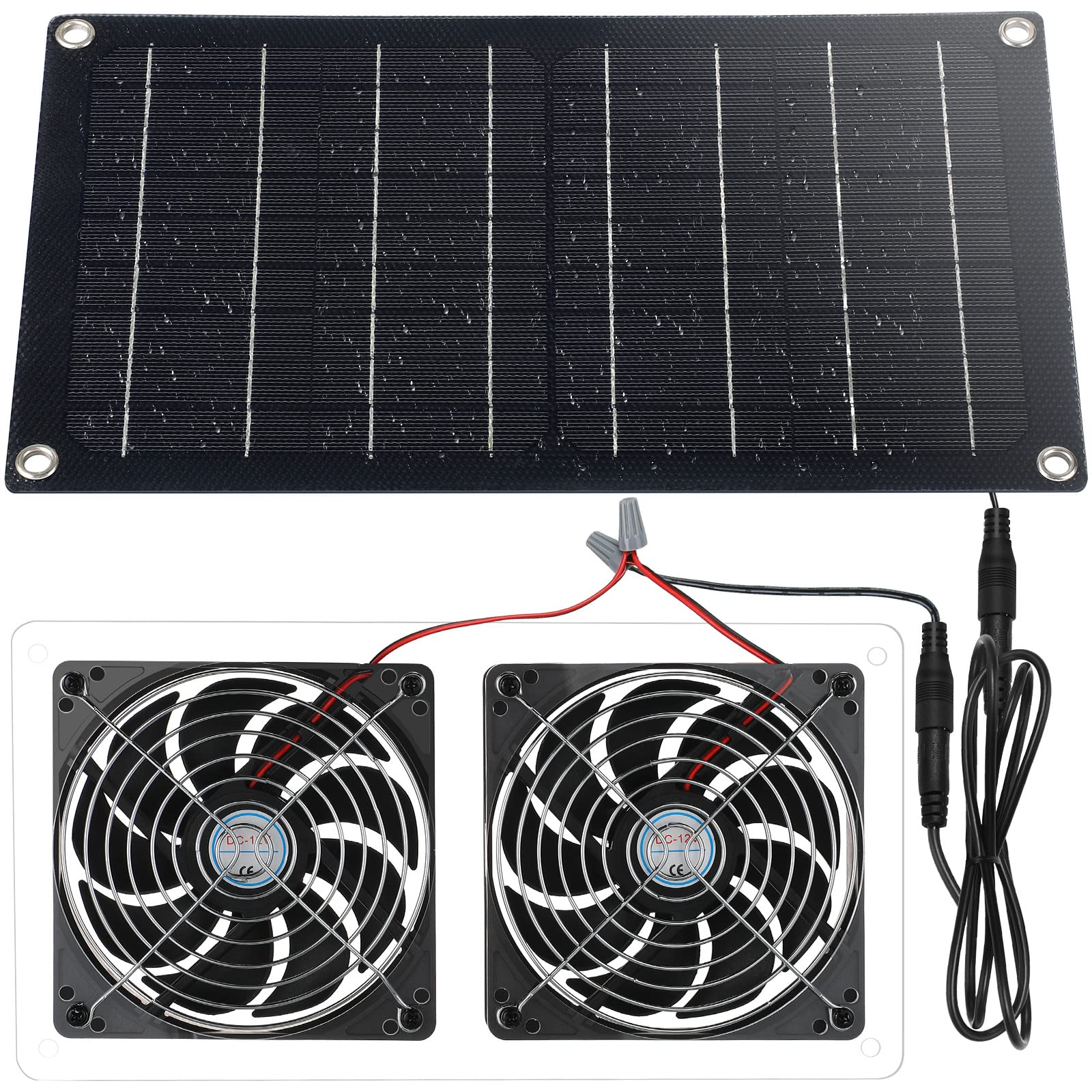 Mudder Solar Panel Fan Kit Waterproof Solar Powered Dual Fan 10W 12V Solar Exhaust Fan for Chicken House, Greenhouse, Dog House, Shed, Pet Houses, Window Exhaust, DIY Cooling Ventilation Projects