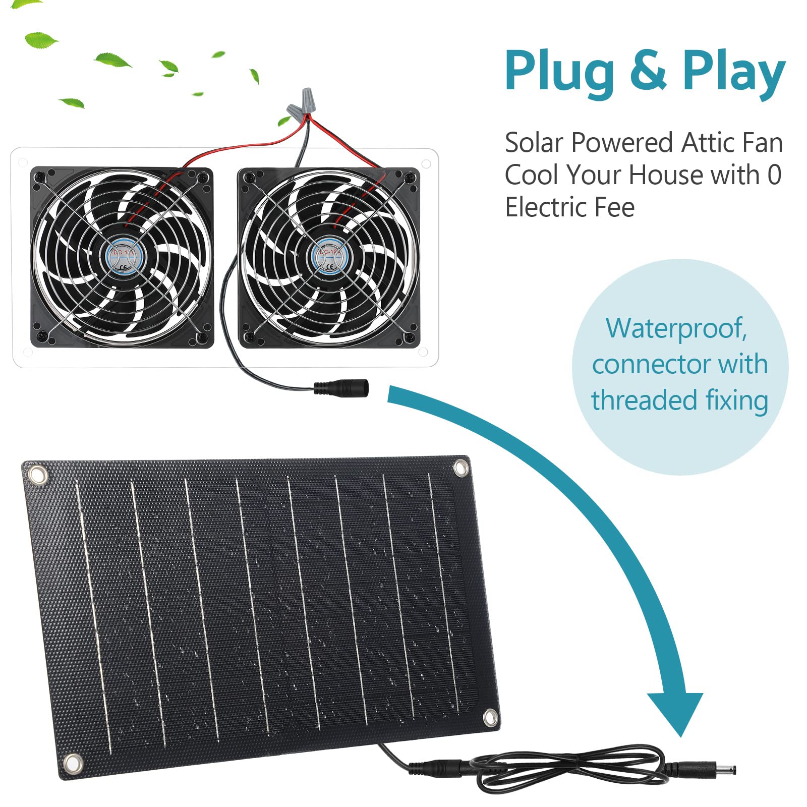 Mudder Solar Panel Fan Kit Waterproof Solar Powered Dual Fan 10W 12V Solar Exhaust Fan for Chicken House, Greenhouse, Dog House, Shed, Pet Houses, Window Exhaust, DIY Cooling Ventilation Projects