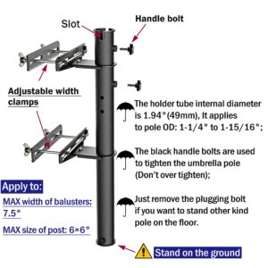 Deck Man Patio Table/Offset Umbrella Railing Holder, Stainless Steel Outdoor Umbrella Mount/Bracket for Deck Railing, Adjustable Base Width (Tube ID: 1.94")