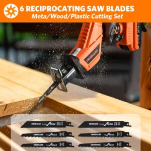 Cordless Reciprocating Saw, 20V 2.0Ah Battery Powered Electric w/High Efficient Cutting, 45 Mins Fast Charger, 6 Saw Blades, Tool-free Blade Change, Powerful Saw for Metal Wood PVC Pipe Tree