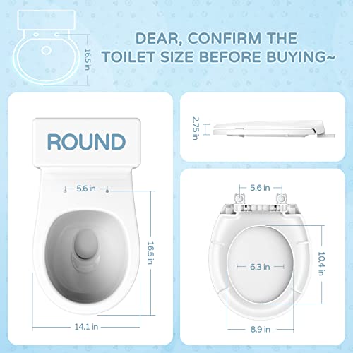 YASFEL Toilet Seat,Standard Universal Round Toilet Seat,Soft Close,Ergonomic Toilet Bowl Seat,Fits for Standard Round Toilet with Thickened Plastic Lid (Round, White)