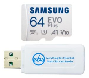 samsung 64gb microsdxc evo plus memory card works with samsung phones a02s, a02, a32, a12 galaxy series class 10 (mb-mc64ka) bundle with (1) everything but stromboli microsd & sd memory card reader