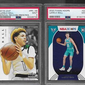 LAMELO BALL HOOPS & LEAF 2 CARD ROOKIE LOT GRADED PSA MINT 9 ROOKIE OF THE YEAR STAR NBA PLAYER