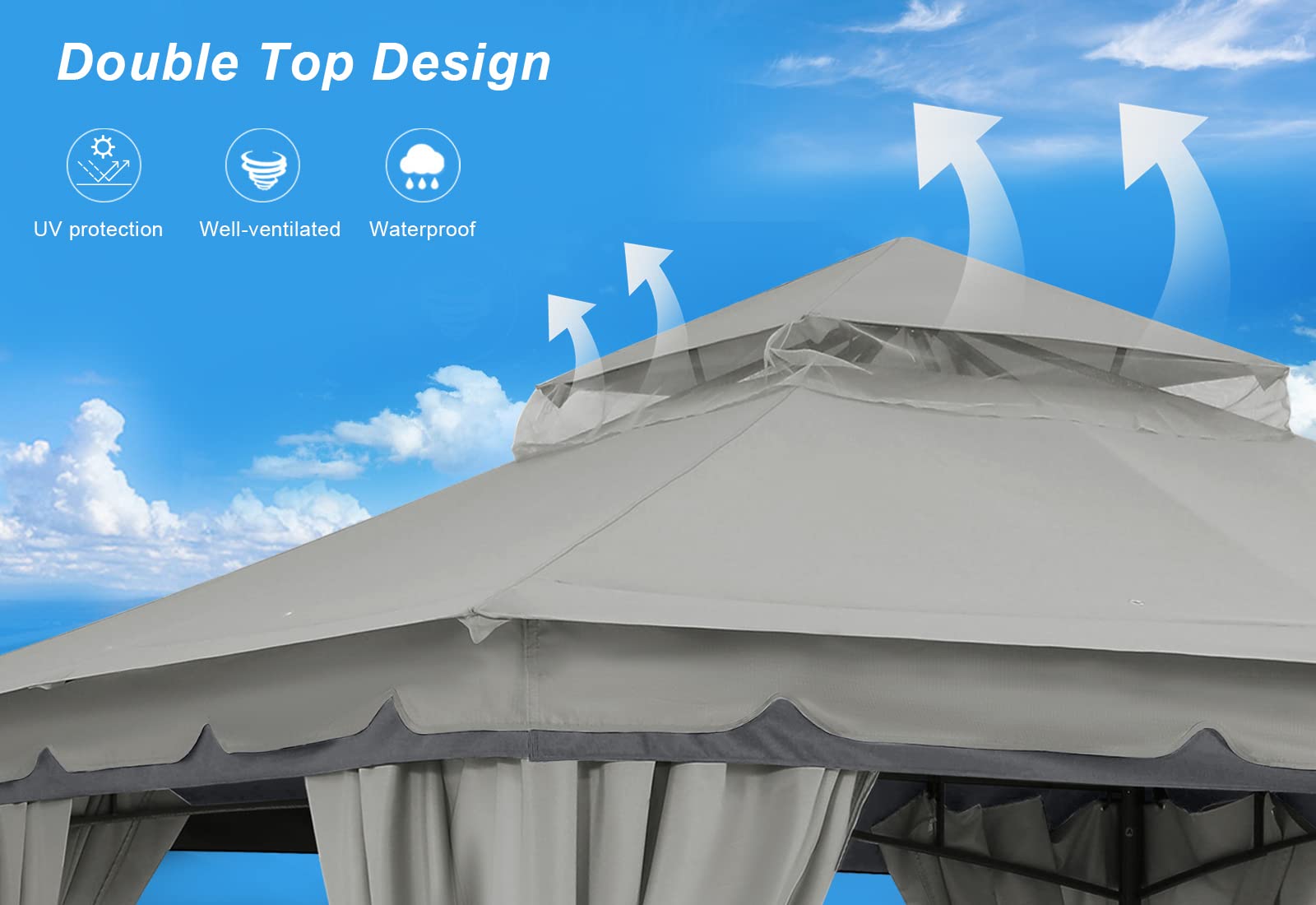 ABCCANOPY 8'x8' Outdoor Gazebo, Double Roof Patio Gazebo with and Shade Curtains, Light Gray