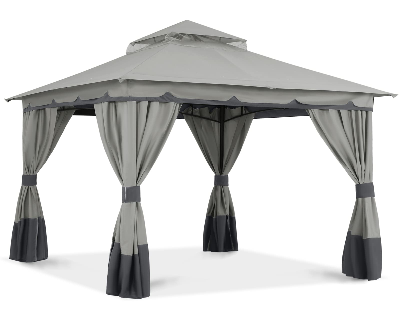 ABCCANOPY 8'x8' Outdoor Gazebo, Double Roof Patio Gazebo with and Shade Curtains, Light Gray