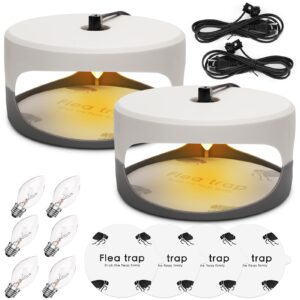 flea trap,2 pack flea traps for inside your home,indoor flea light,bed bug killer with sticky pads & light bulb replacement,odorless natural flea insect infestation treatment trap for kid pet