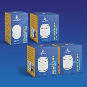 Aquabliss SFC500 Filter Cartridges 3pcs & 30pc Pack of Sediment Pads (Exclusive Bundle)