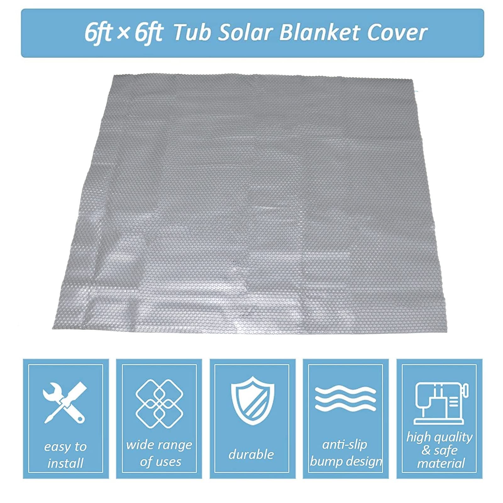 Gekufa Spa and Hot Tub Bubble Insulating Cover 6ft x 6ft Thermal Pool Solar Blanket Cover(16 Mil)