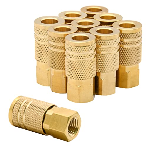 1/4-Inch Brass Female Industrial Coupler, 5/10/14/20 Pack 1/4 Inch Air Hose Fittings NPT Female Quick Connector Air Coupler for Professional Jobsites and Automotive Shops (10 Pack Female Coupler)