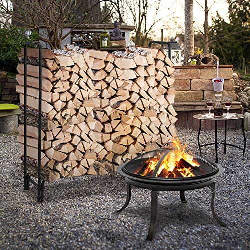 SINGLYFIRE 4ft Firewood Rack Outdoor Firewood Holder Fire Wood Rack Heavy Duty Log Rack for Patio Deck Easy Assemble Firewood Log Storage Stand for Outdoor Indoor Fireplace Tool