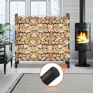 SINGLYFIRE 4ft Firewood Rack Outdoor Firewood Holder Fire Wood Rack Heavy Duty Log Rack for Patio Deck Easy Assemble Firewood Log Storage Stand for Outdoor Indoor Fireplace Tool