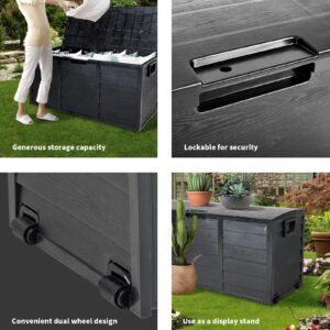 Fullwatt Deck Box, 77 Gallon Outdoor Storage Box Waterproof Deck Storage Container Box for Patio Cushions, Pool Accessories, Toys, Gardening Tools, Sports Equipment, Black