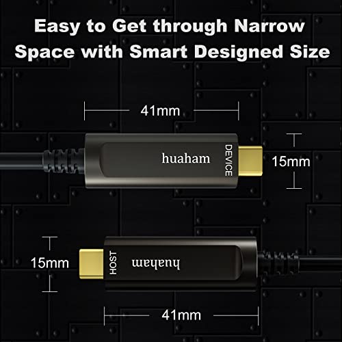 huaham USB C to USB C Fiber Optic Cable 15M/50FT, USB 3.1 Cable 10Gbps Gen2 Long Distance Transmission Slim, Ultra High Speed USB Cable for VR, Xbox, Logitech Camera, Laptop etc