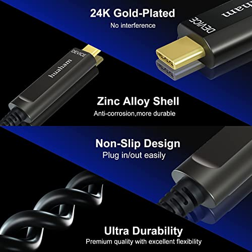 huaham USB C to USB C Fiber Optic Cable 15M/50FT, USB 3.1 Cable 10Gbps Gen2 Long Distance Transmission Slim, Ultra High Speed USB Cable for VR, Xbox, Logitech Camera, Laptop etc