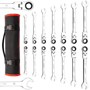 towallmark 14-piece flex-head wrench set, ratcheting combination set, sae 5/16"-11/16""& metric 8-16mm, 72-teeth,cr-v steel ratchet wrenches set with storage bag for truck/garage projects, etc.