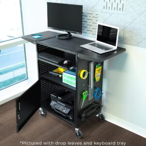 Line Leader Stellar AV Cart - Computer Cart with Customizable Pegboard & Hooks, Dual Locking Cabinets, UL Certified Power, Mobile Workstation with Locking Wheels, Ideal for Laptop & Charger Storage