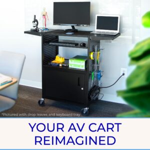 Line Leader Stellar AV Cart - Computer Cart with Customizable Pegboard & Hooks, Dual Locking Cabinets, UL Certified Power, Mobile Workstation with Locking Wheels, Ideal for Laptop & Charger Storage