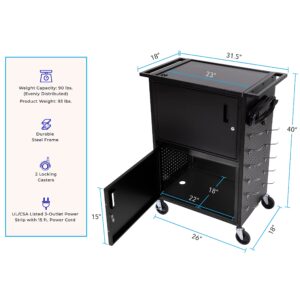 Line Leader Stellar AV Cart - Computer Cart with Customizable Pegboard & Hooks, Dual Locking Cabinets, UL Certified Power, Mobile Workstation with Locking Wheels, Ideal for Laptop & Charger Storage