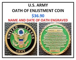 challenge coin-us army oath of enlistment engraved with name and date of oath